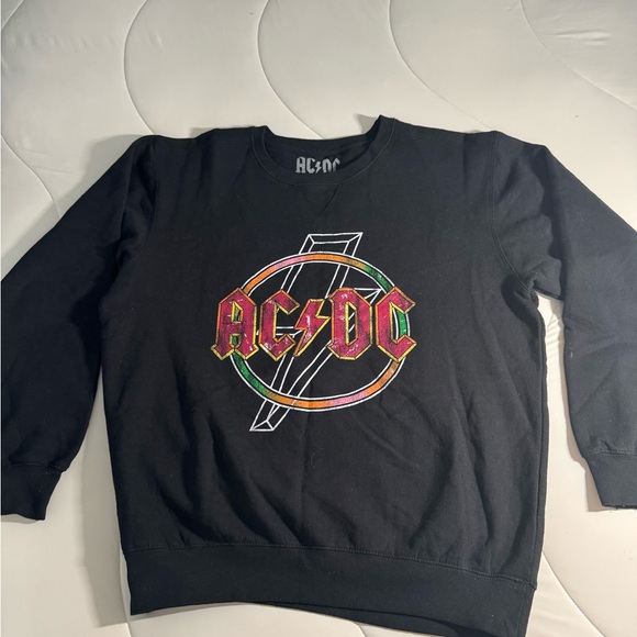 AC/DC | Tops | Acdc Black Crewneck Sweater With Colorful Logo | Poshmark